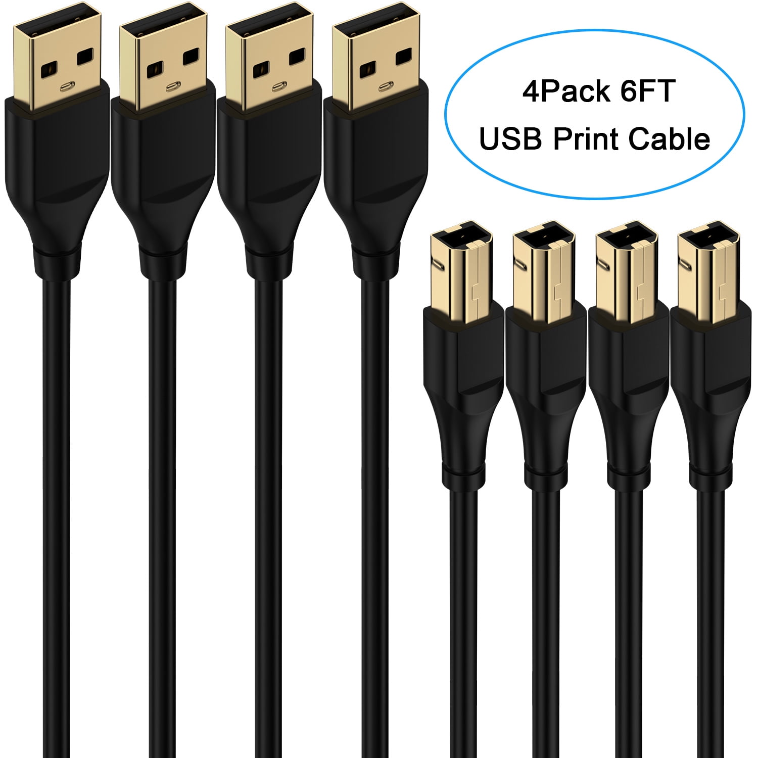 USB Printer Cable 6FT 4Pack,USB A to USB B Printer Cable to Computer ...