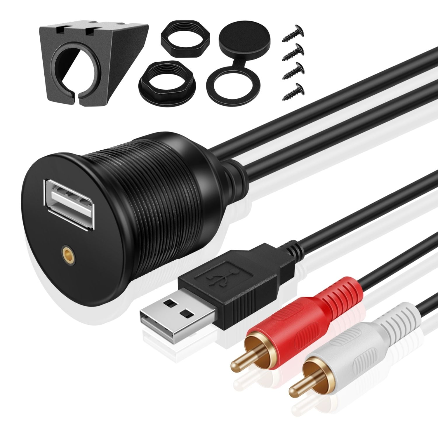 USB RCA Flush Mount Cable - Dashboard Panel Dash Mount Port USB + RCA ...