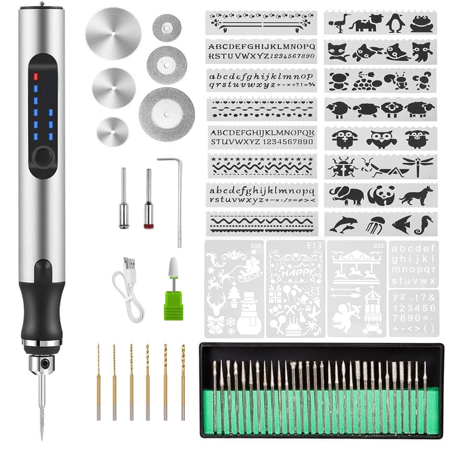 USB Rechargable Engraving Pen with 42 Bits, Mini Electric DIY Engraver ...
