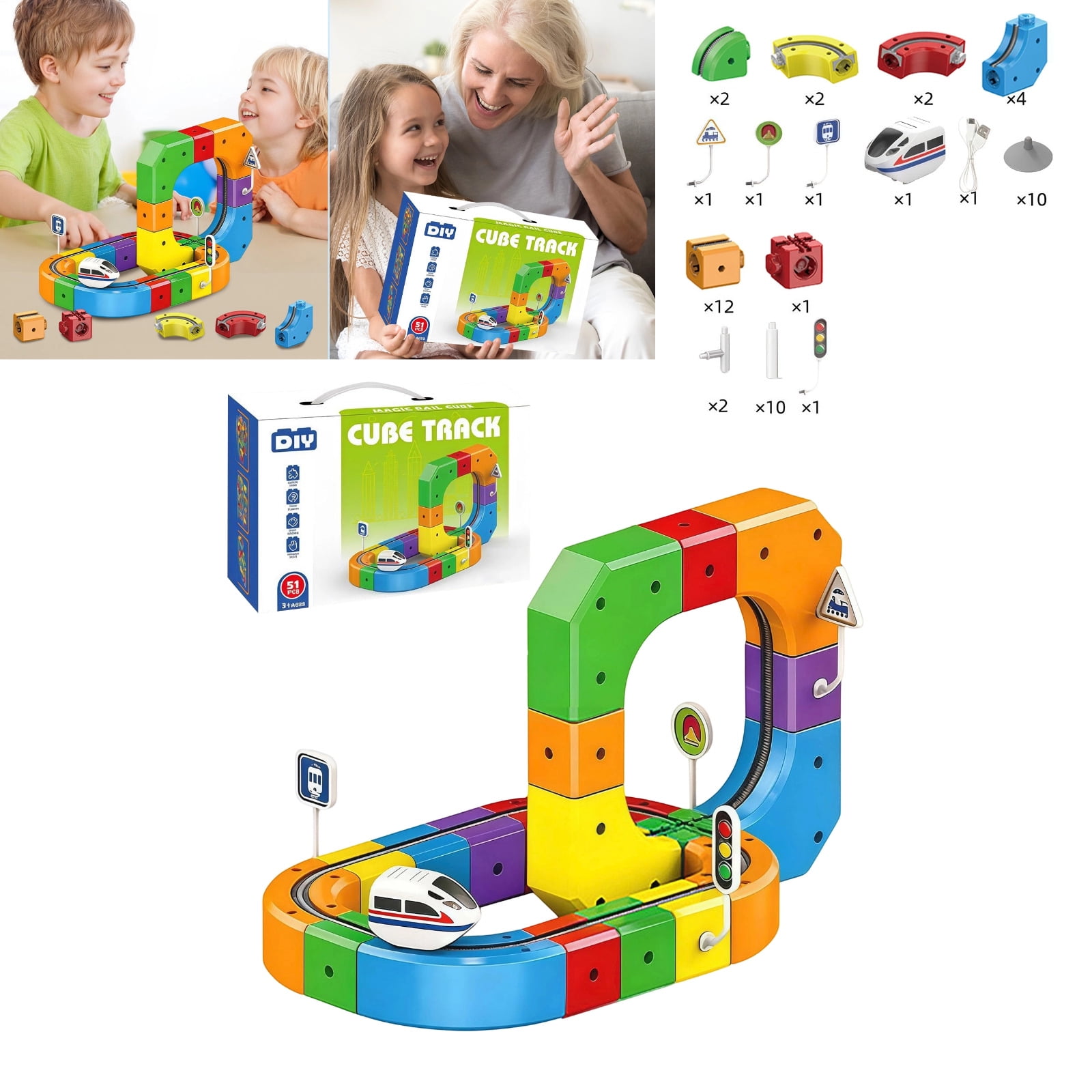 USB Rechargeable 3D Building Track (51pcs) – Magical Track Train Cube ...