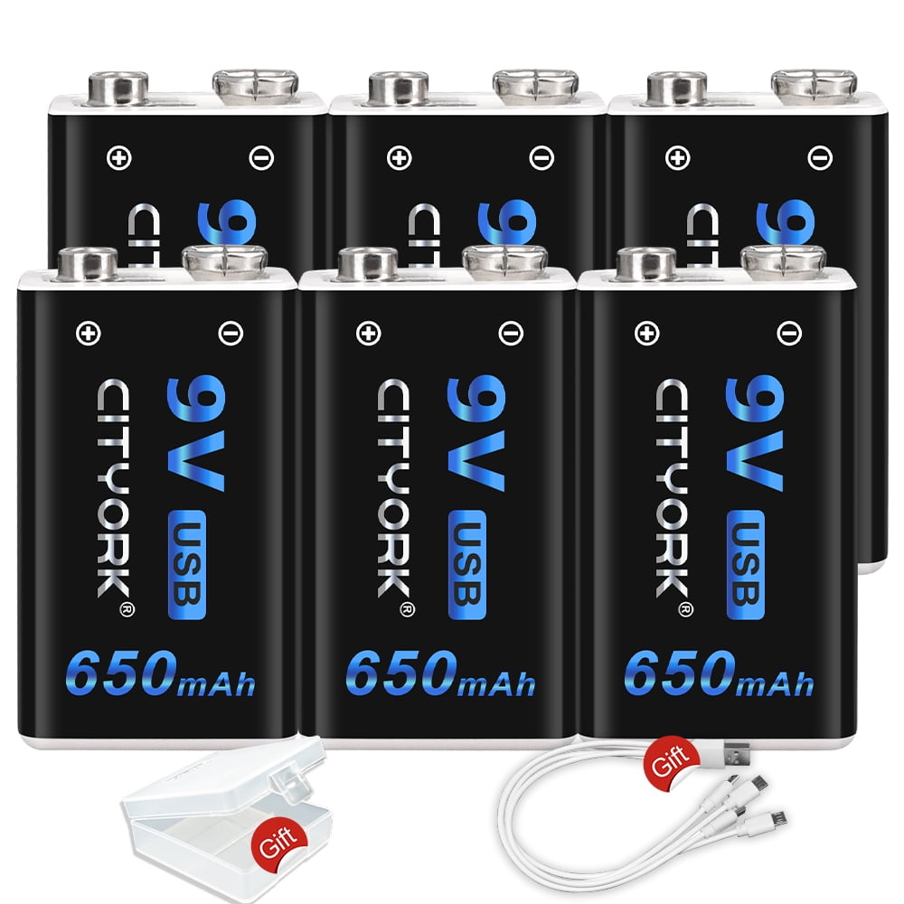 USB Rechargeable 9V Batteries Backup Replacement Square Battery Power ...