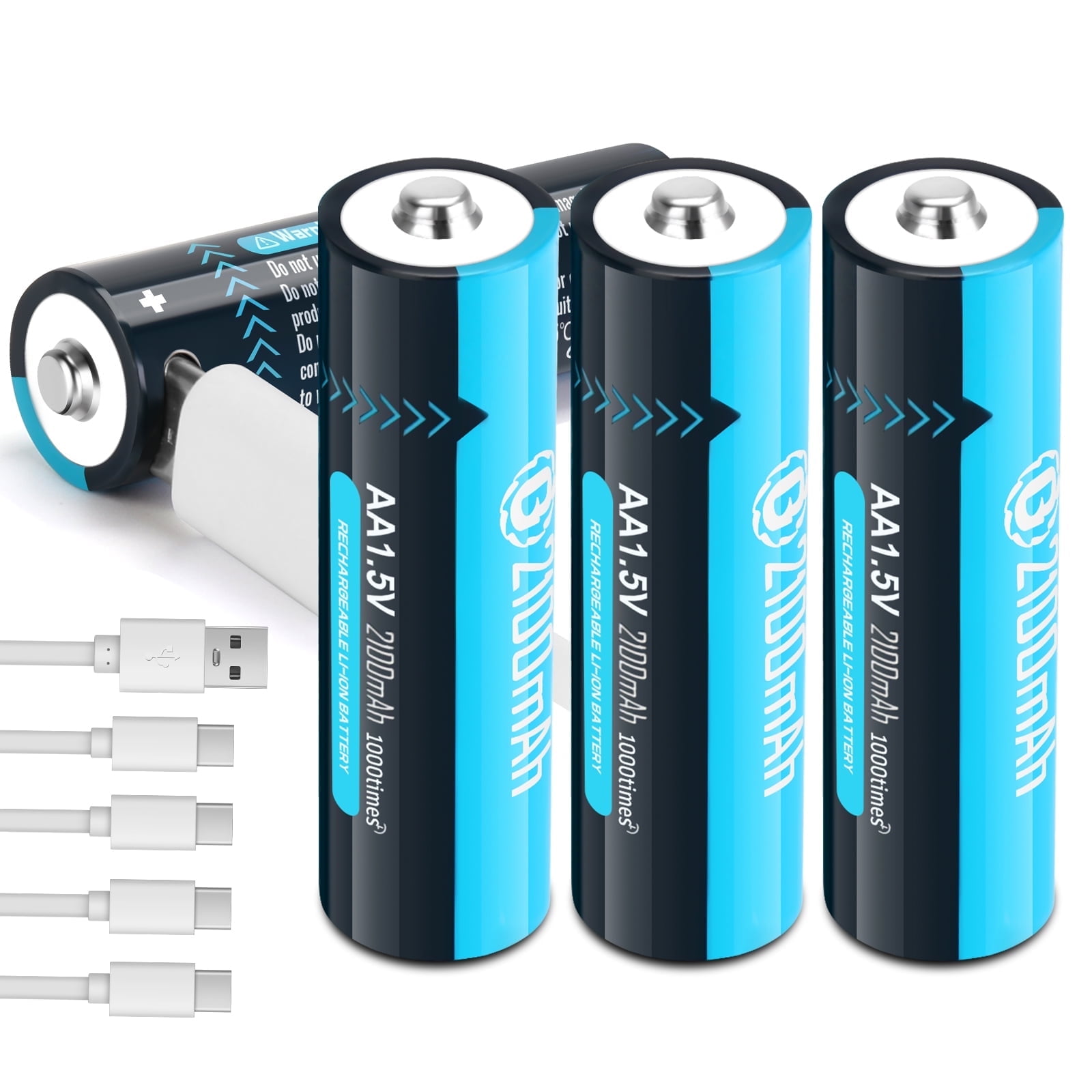 USB Rechargeable AA Batteries 4 Pack,1.5V 2100mAh Lithium Batteries AA ...