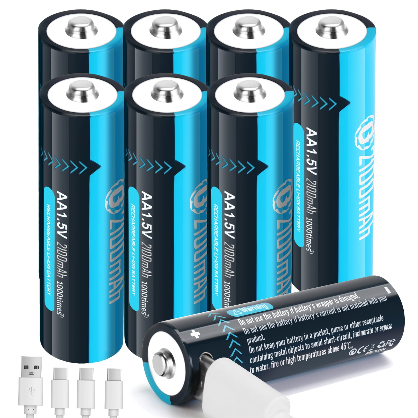 USB Rechargeable AA Batteries 8 Pack,1.5V 2100mAh Lithium Batteries AA ...