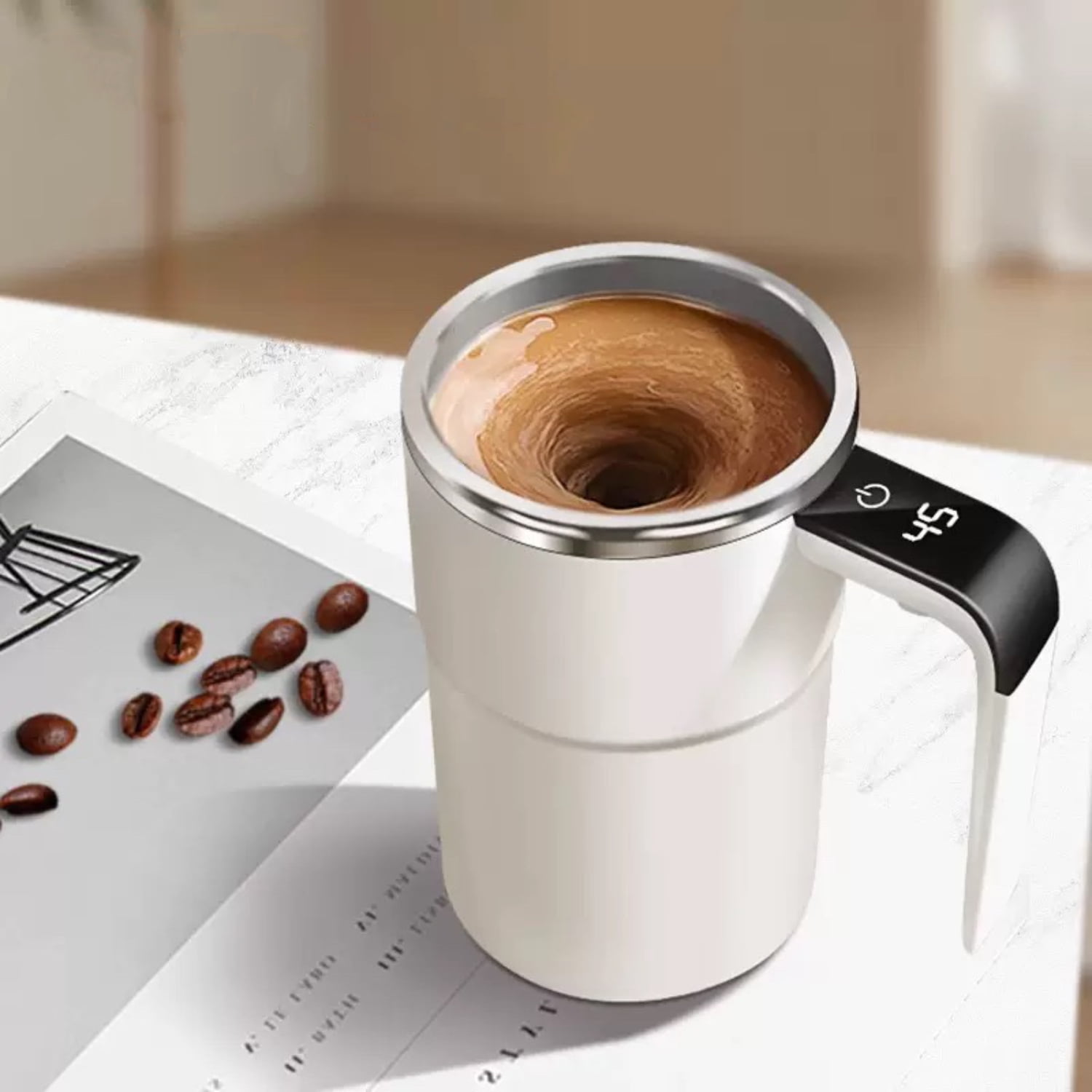 USB Rechargeable Auto Coffee Mixer Cup with Temp Display 304 Stainless ...