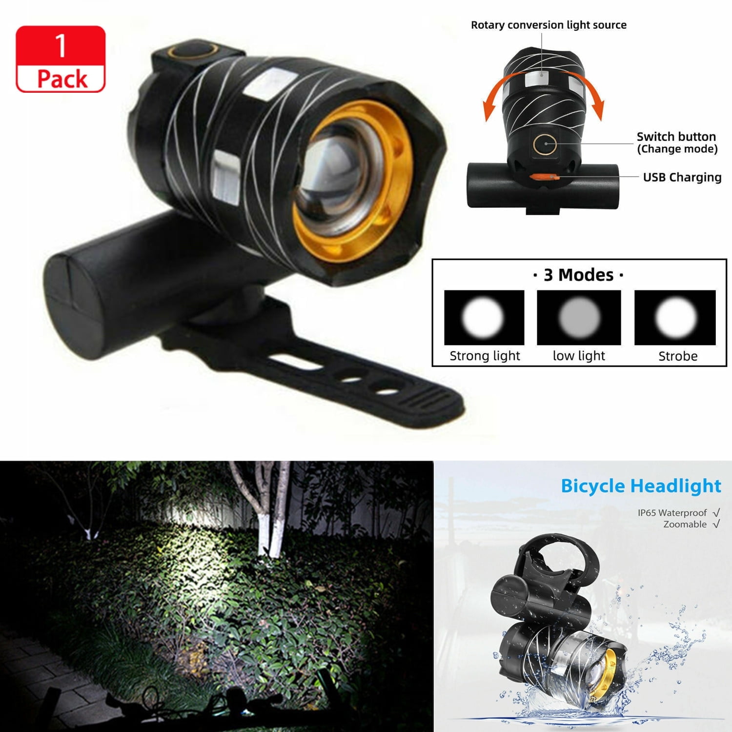 USB Rechargeable Bike Light & Taillight & wheel lights, IP65 Waterproof ...