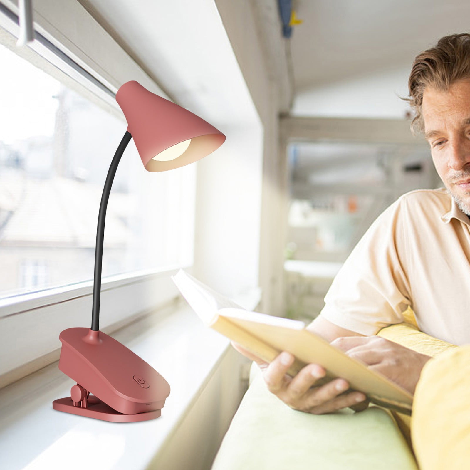 USB Rechargeable Clip-On Desk Lamp with Flexible Gooseneck, LED Eye ...