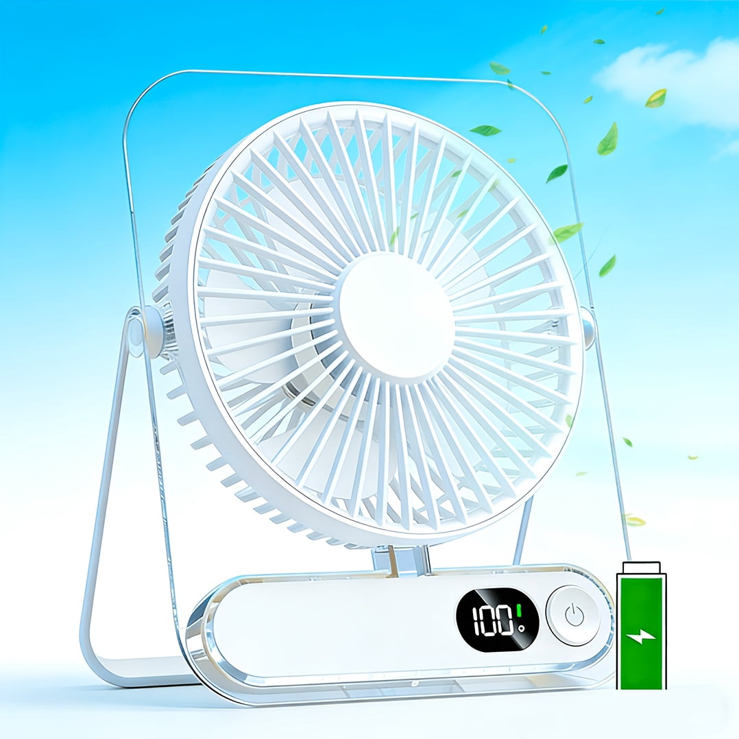 USB Rechargeable Desk Fan, 3000mAh, 5 Speeds, 180° Foldable, Quiet ...