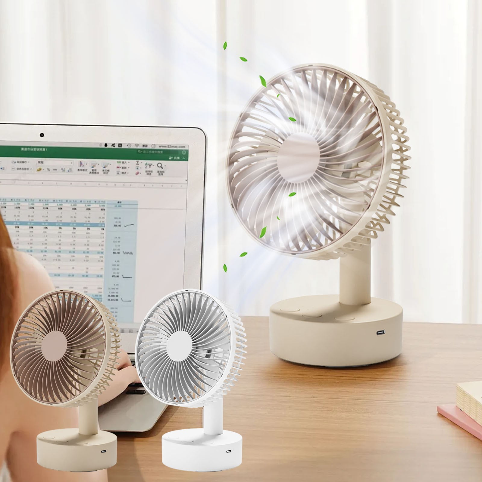 USB Rechargeable Desk Fan, 6-inch Shaking Head, Long Battery Life ...