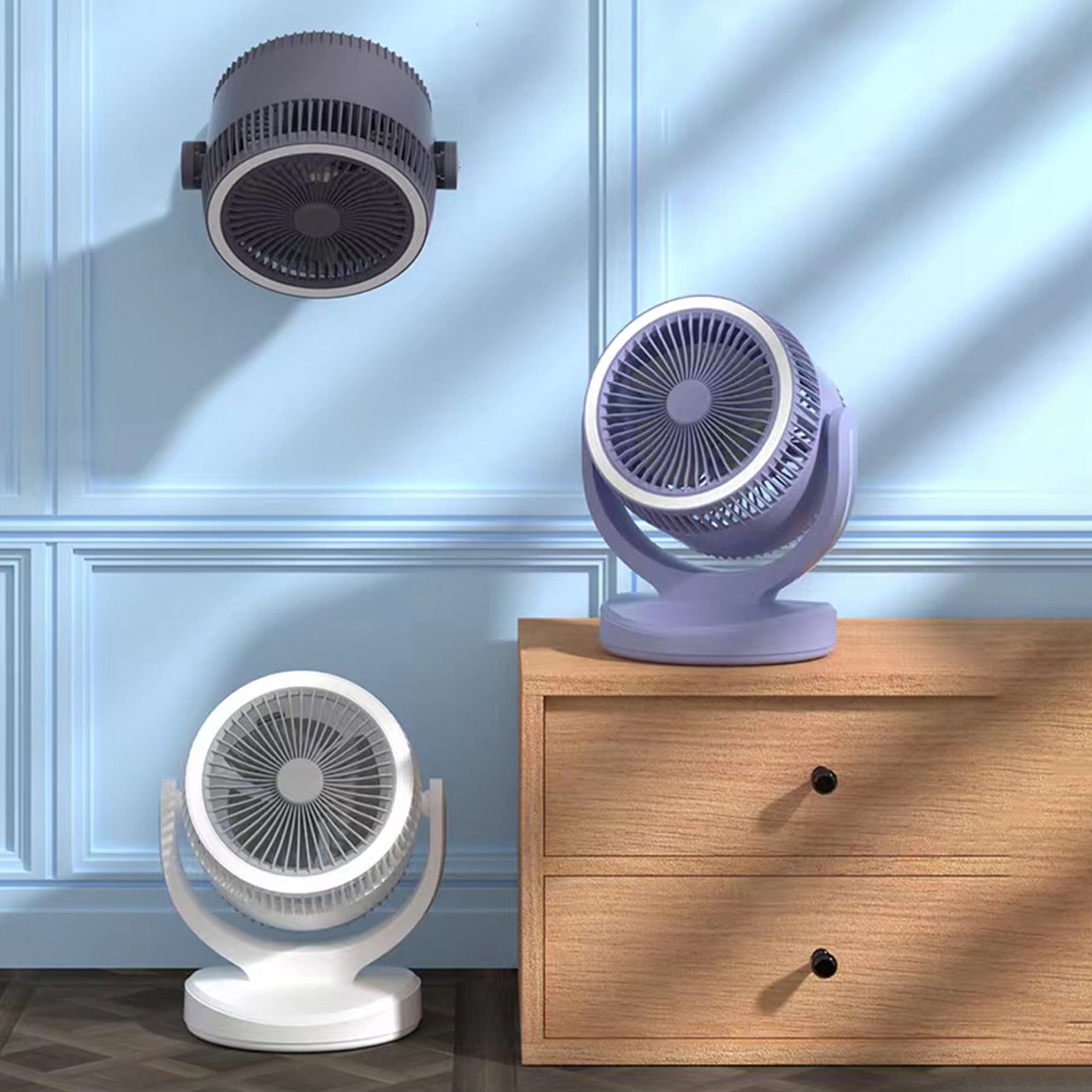 USB Rechargeable Desk Fan, Mute LED Lantern, 2400mAh Battery, Indoor ...