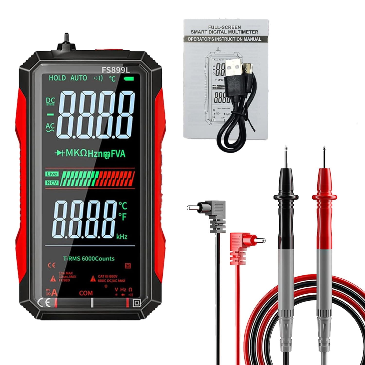 USB Rechargeable Digital Multimeter, 6000 Counts True RMS Auto-Ranging ...