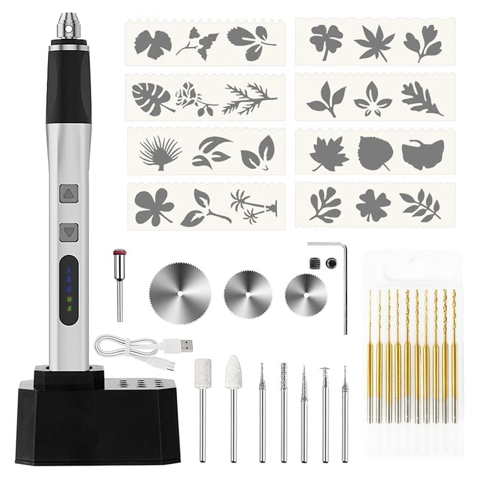 USB Rechargeable Engraving Pen Engraver,W/ 10 Drill Bits, Stencils, Saw ...