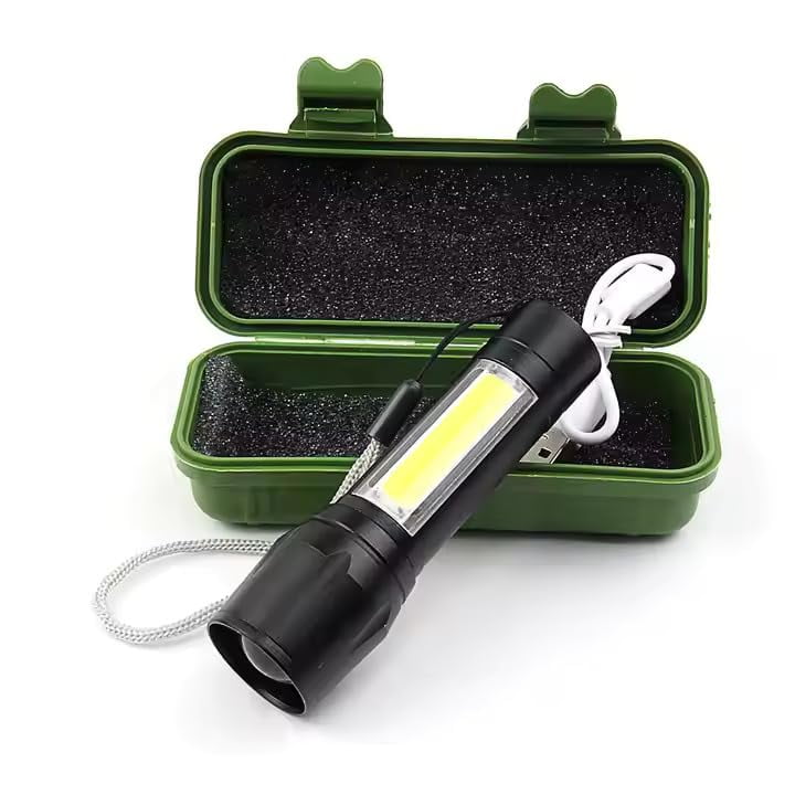 USB Rechargeable Flashlight LED COB Flashlight Zoomable Tactical Torch ...