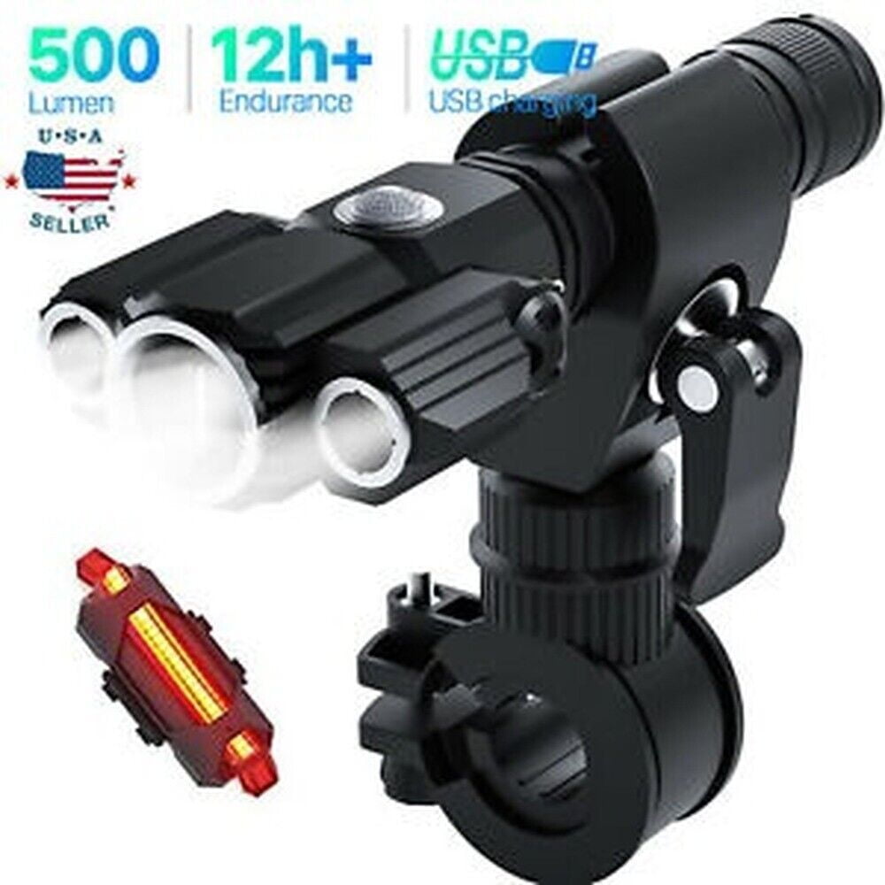USB Rechargeable LED Bicycle Headlight Bike 3 Head Light Front Lamp Set ...