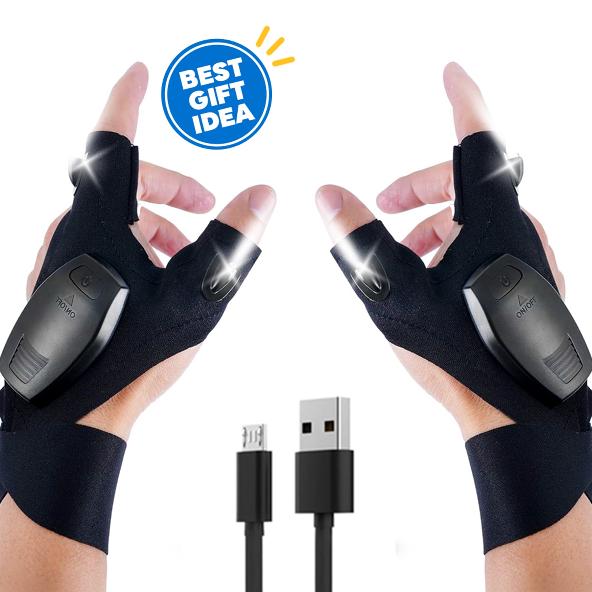 JEEXI USB Rechargeable LED Flashlight Gloves, Outdoor Camping & Fishing ...