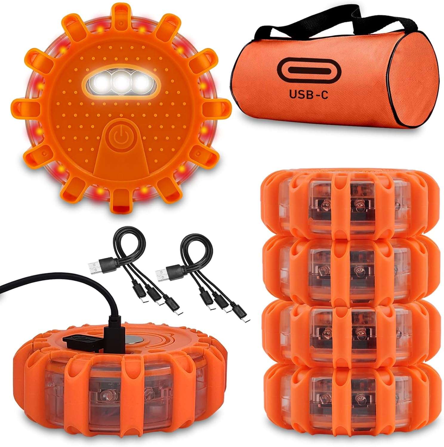 USB Rechargeable LED Road Flares Emergency Lights-Roadside Warning Car ...