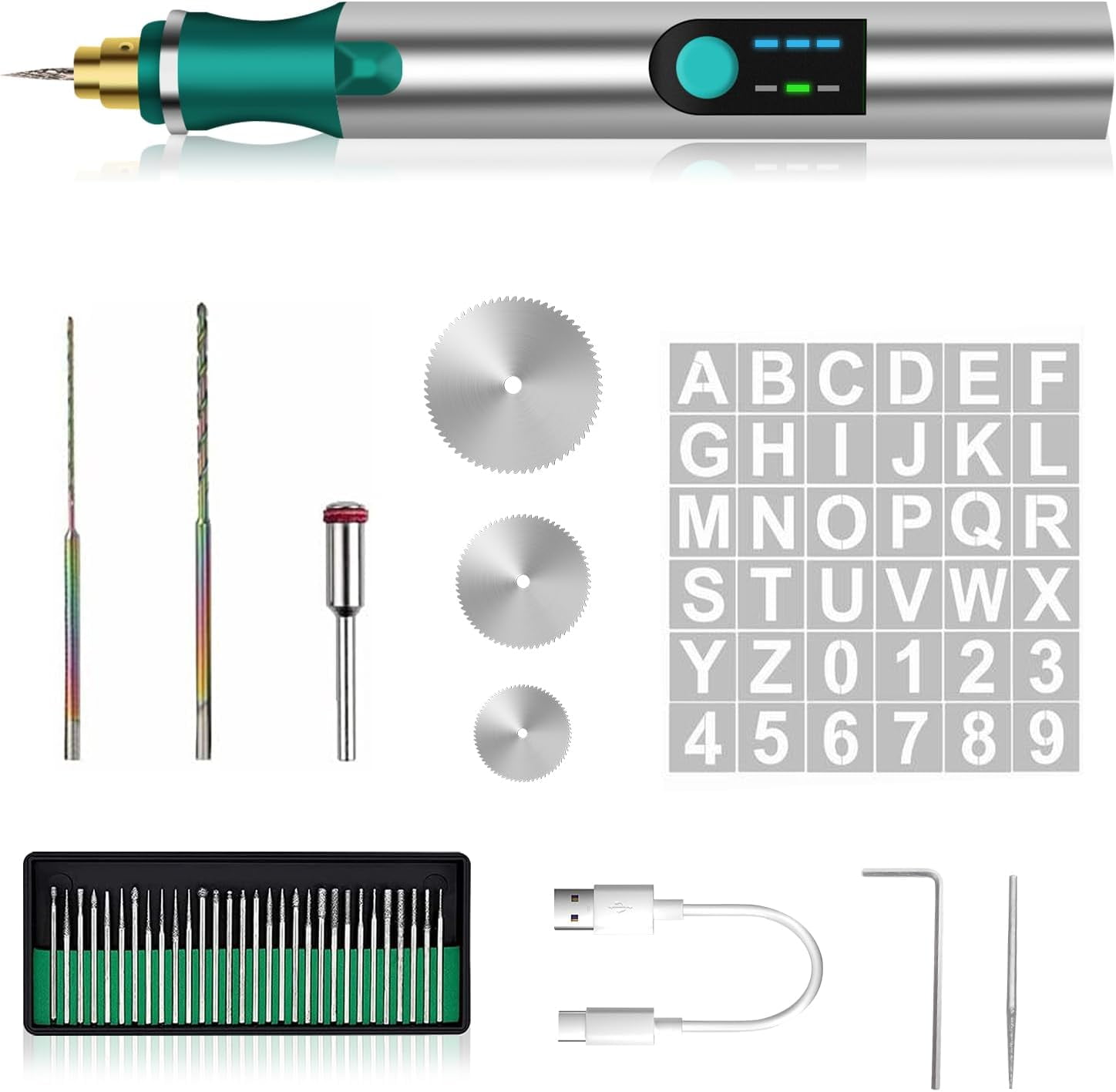 USB Rechargeable Micro Engraver Etching Pen with 36 Stencils,25W Mini ...