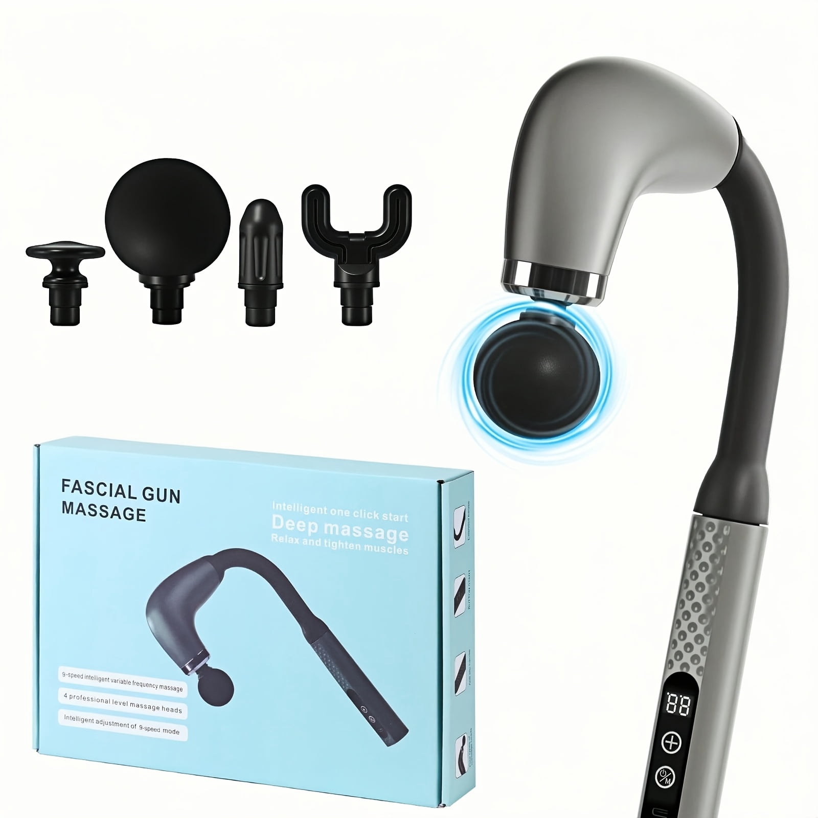 USB Rechargeable Portable Massage Gun - Multiple Interchangeable Heads ...