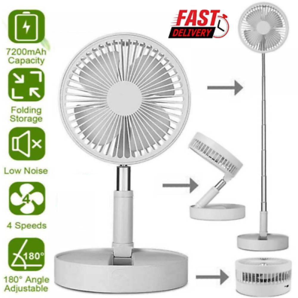 USB Rechargeable Portable Stand Fan Folding Pedestal Telescopic Table ...