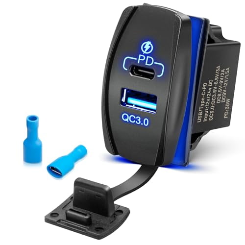 USB Rocker Switch 18W QC3.0 USB 30W PD Outlet Waterproof 12V 24V Dual ...