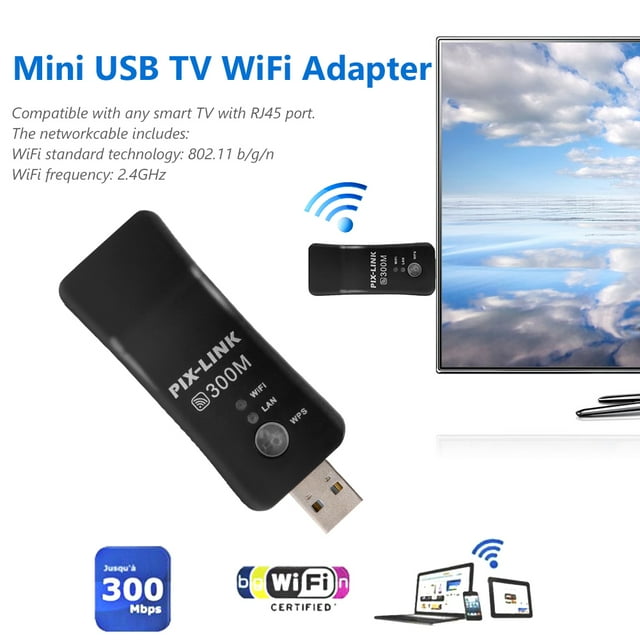 USB TV WiFi Dongle Adapter 300Mbps Universal Wireless Receiver RJ45 WPS ...