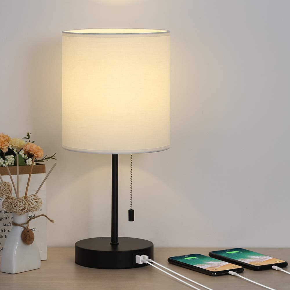 USB Table Lamp, Bedside Table Lamps with Dual USB Quick Charging Ports ...