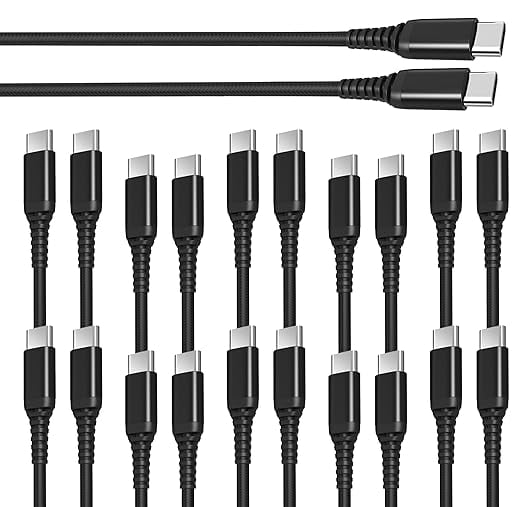 USB Type C to USB C 60W PD Cable 6.6ft/2m, [10 Pack] Bulk USB TypeC Fast Charger Cord Compatible ...