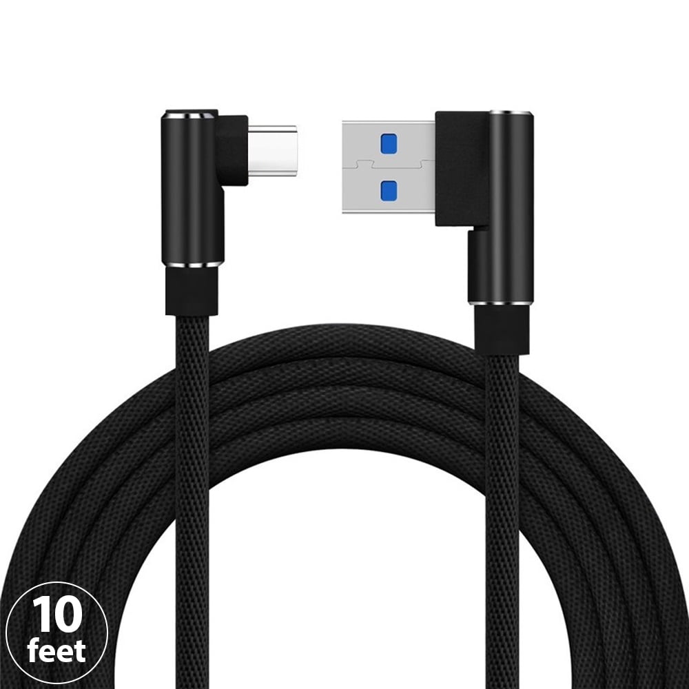 USB Type C Cable, 10 Feet Right Angle 90 Degree Nylon Braided Charger ...