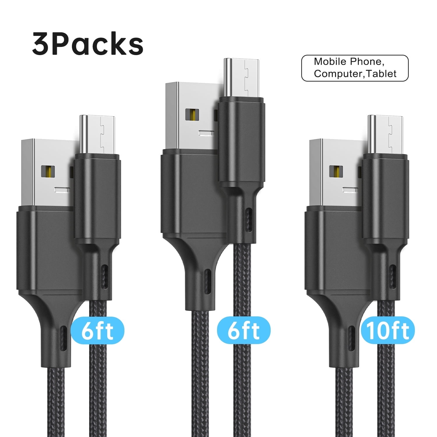 Cshidworld USB Type C Charger Cord, 3-Pack 6FT, 6FT, 10FT, Lightning ...