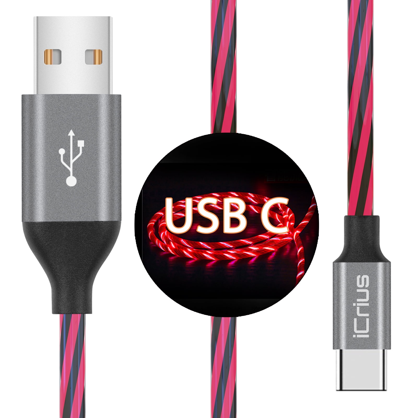USB Type C Cable, 3A LED Light Up Fast Charge Cord Compatible with ...