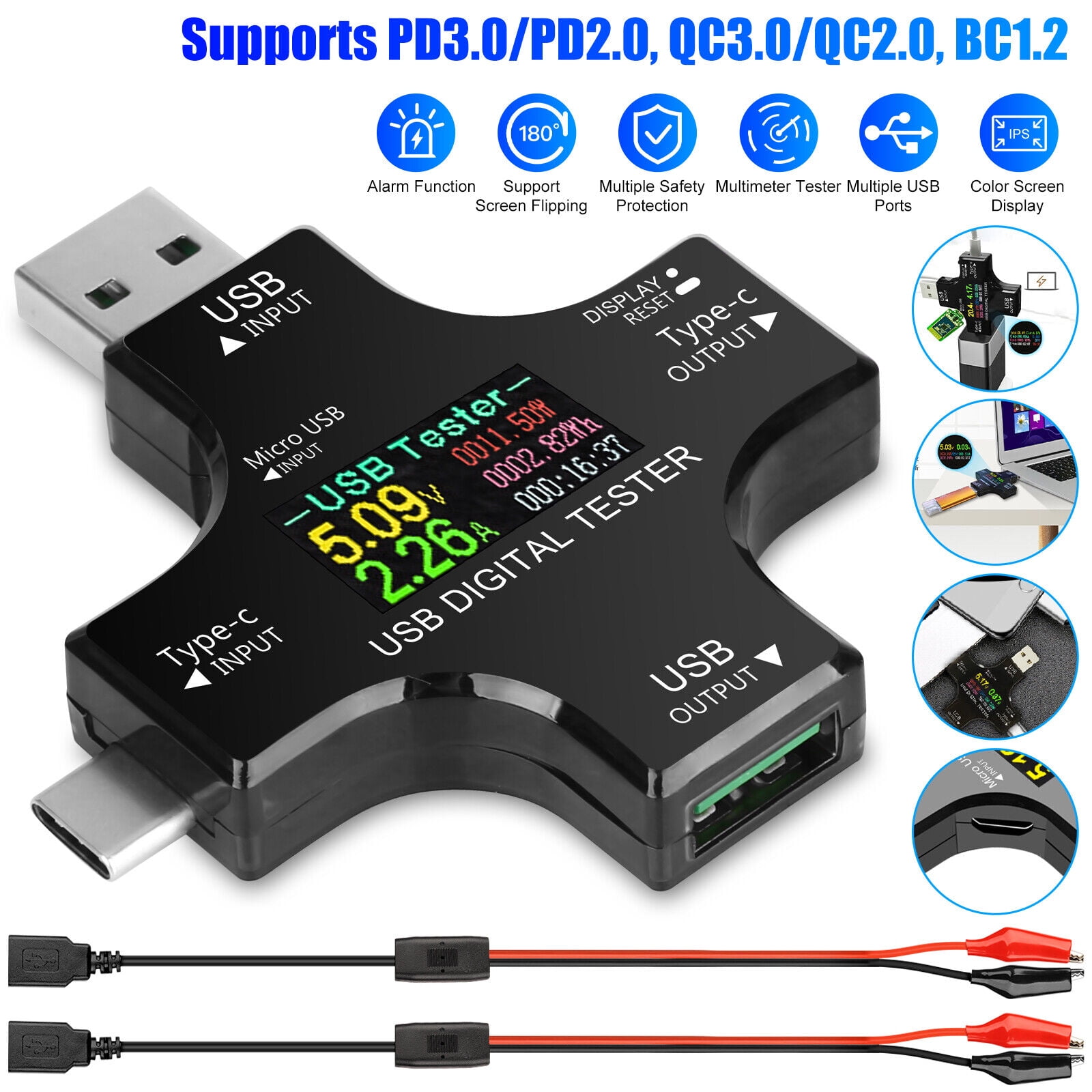 USB Type-C Meter Tester Digital Multimeter Current Voltage Power ...