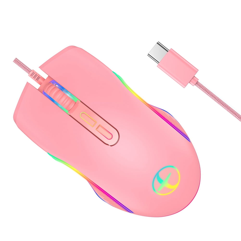 USB Type-C Optical Mouse Wired Colorful Backlight Mouse Gaming Computer ...