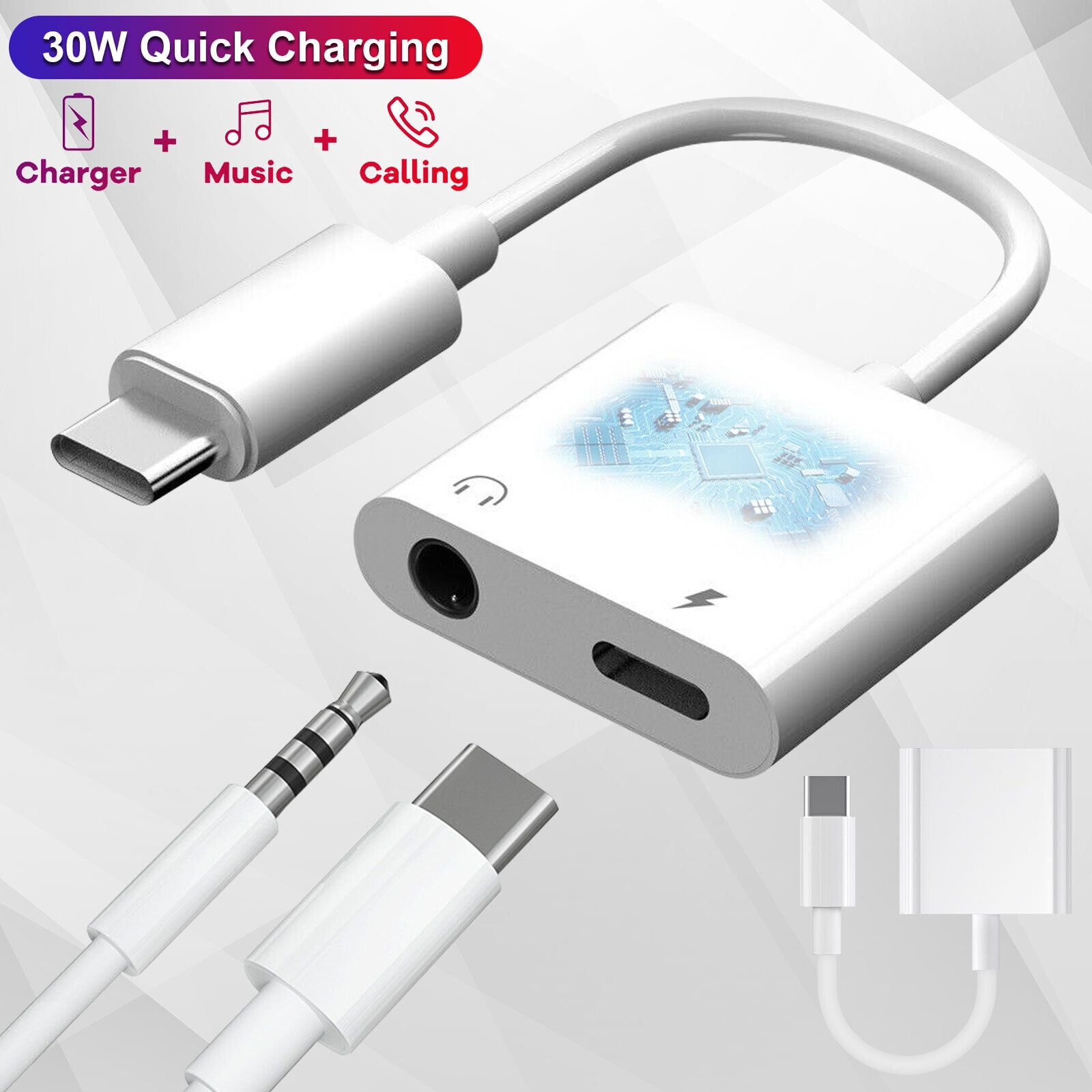 USB Type C to 3.5mm Aux Audio Headphone Cable Charger Adapter 30W Fast ...