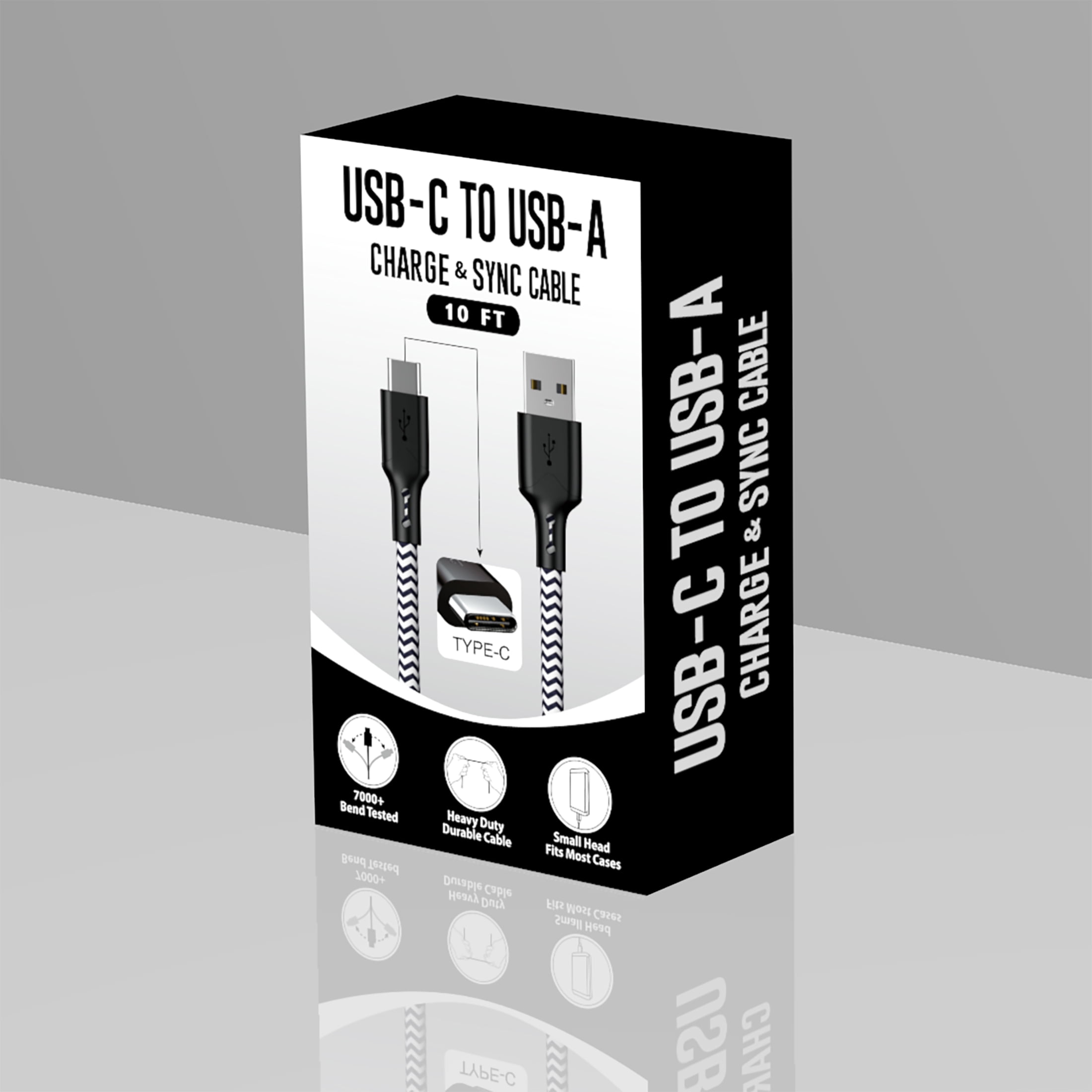 USB Type-a to C 10 feet Charging and Data Braided Cable for Android ...