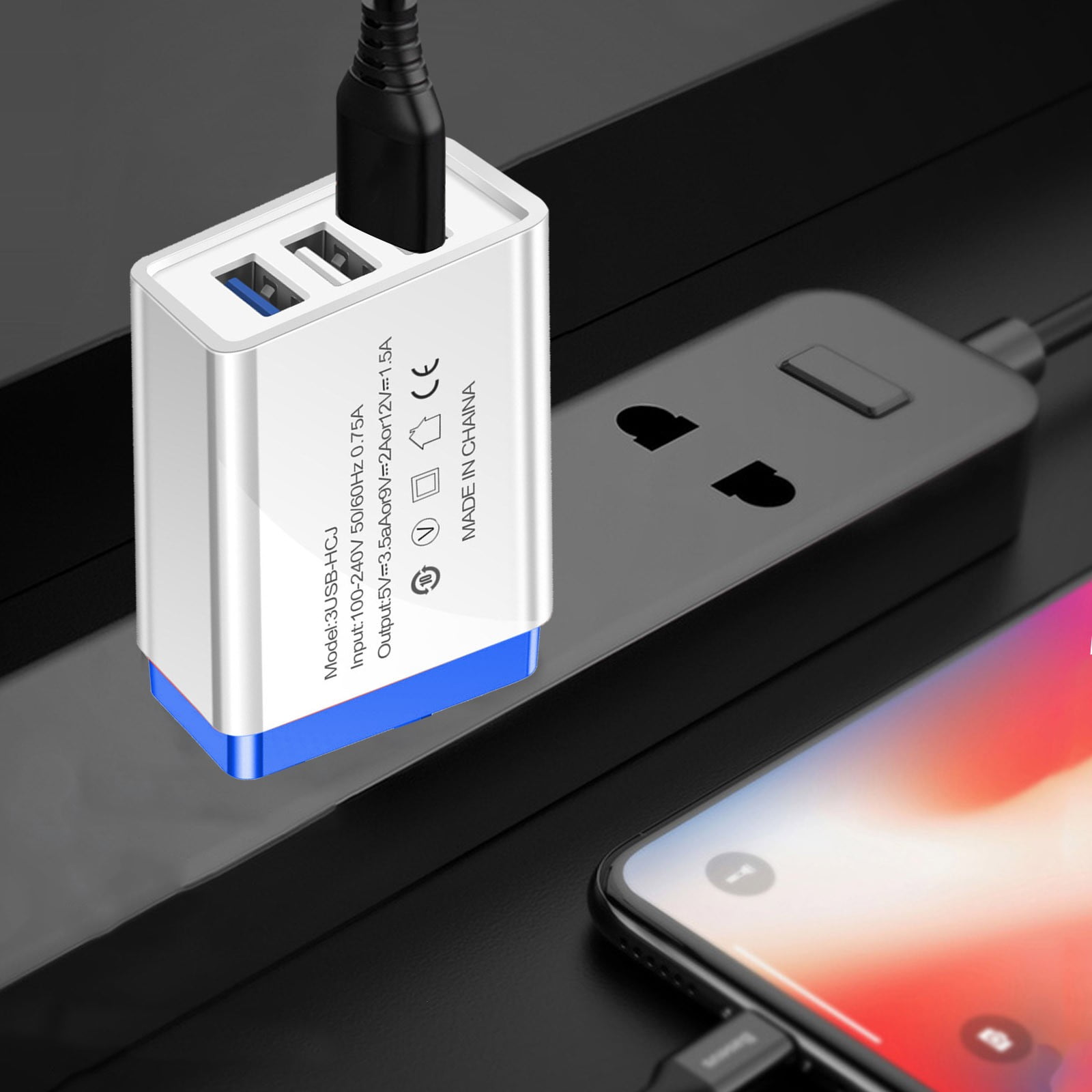 USB Wall Charger 2A 3USB Wall Plug Portable Home Travel Plug Power ...