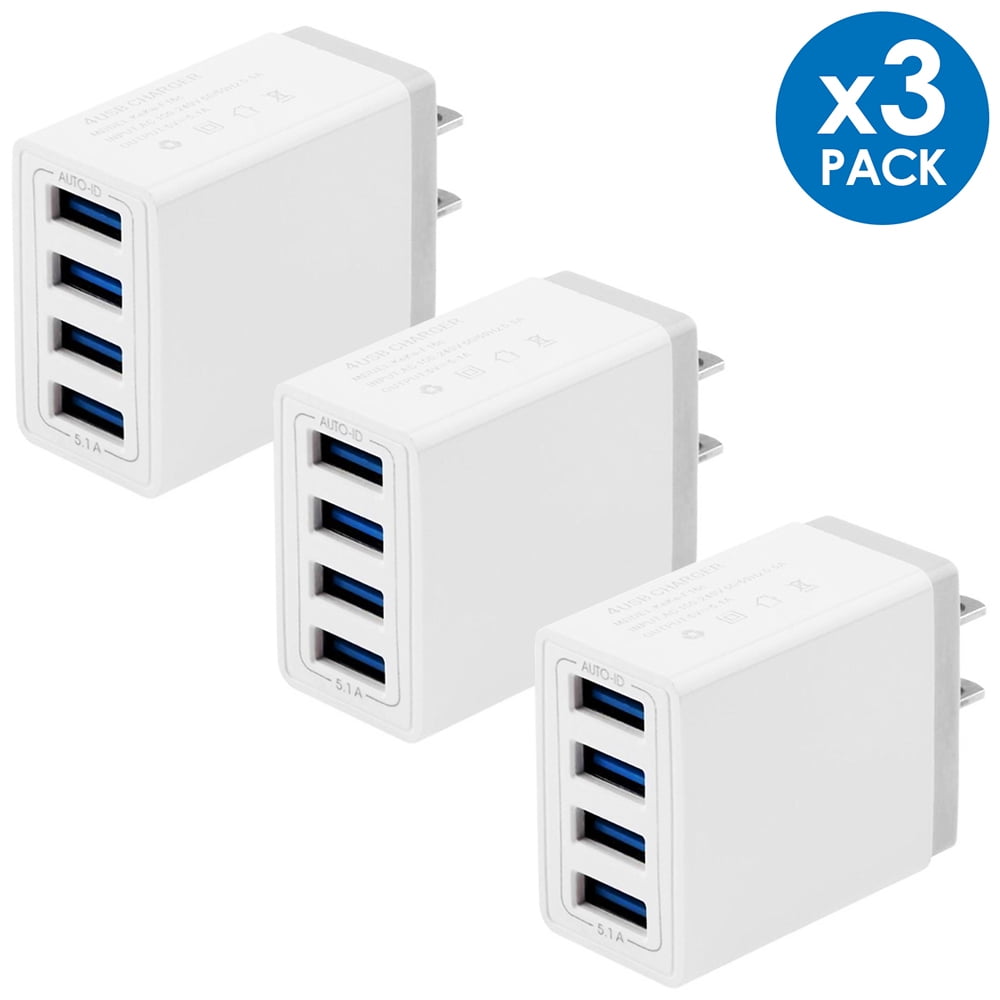 USB Wall Charger, 3-Pack 4.1A/5V 4-Port USB Cube Power Adapter Charger ...