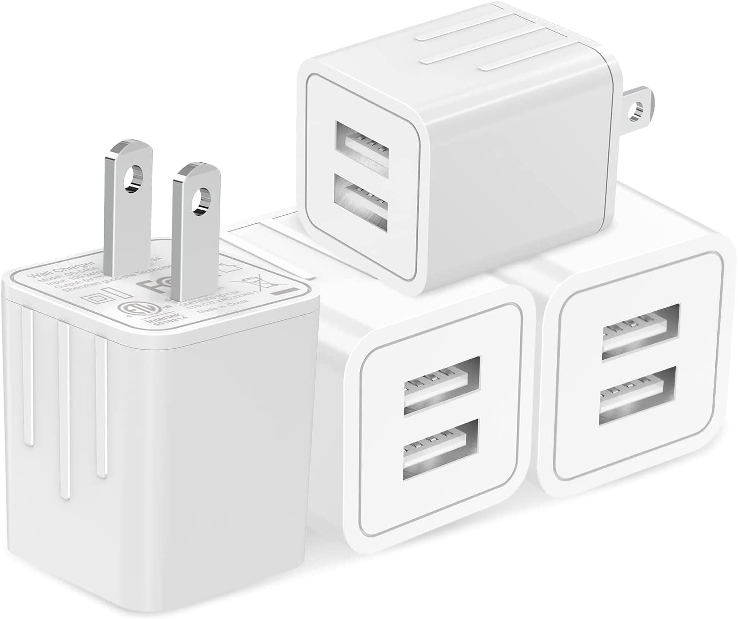 USB Wall Charger, 4-Pack 2.1A Dual Port USB Cube Power Adapter Charger ...