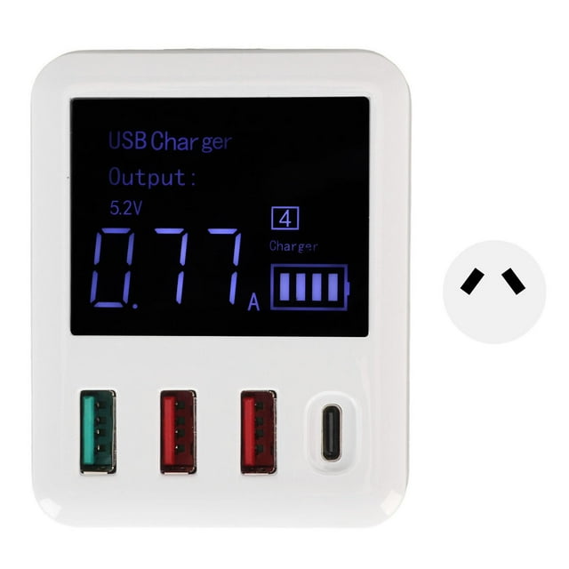 USB Wall Charger 4 Port QC3.0 PD20W LCD Display Quick Charging USB C ...
