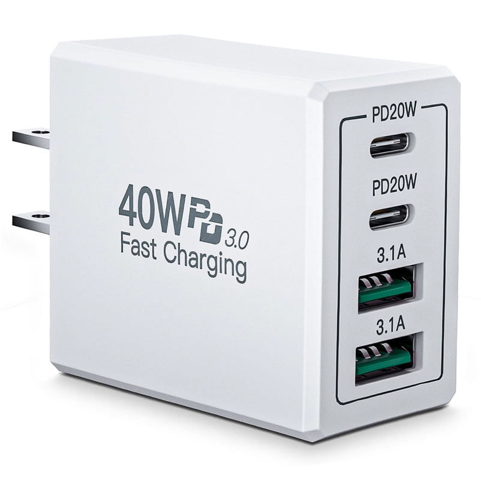 40W USB Wall Charger, 4-Port Fast Charger Block, Dual USB C Adapter for ...