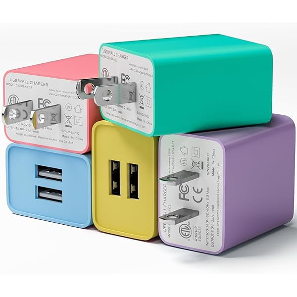 USB Wall Charger, 5-Pack 2.1A Dual USB Port Cube Power Plug Adapter ...