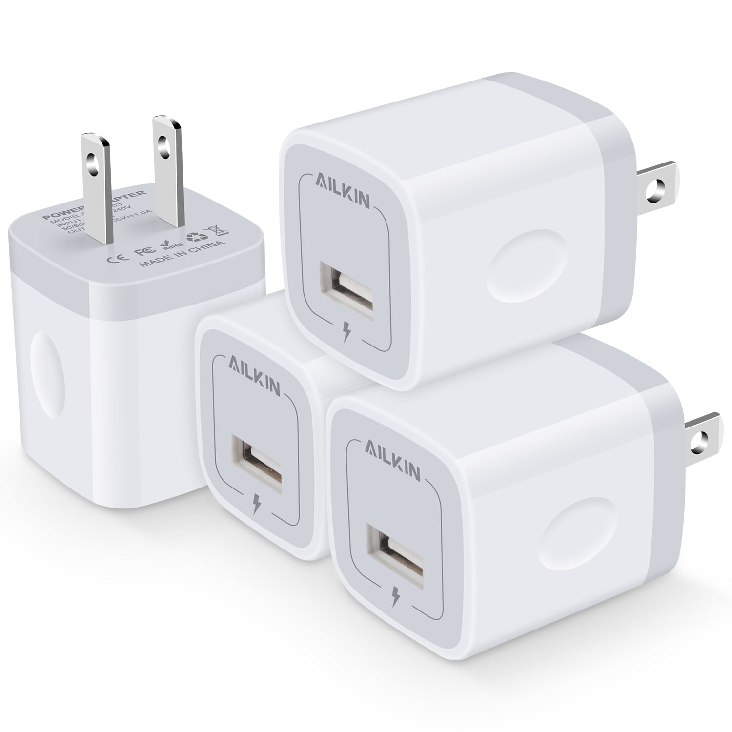 AILKIN USB Wall Charger Block, 4Pack Fast Charging Station, Dual Port ...