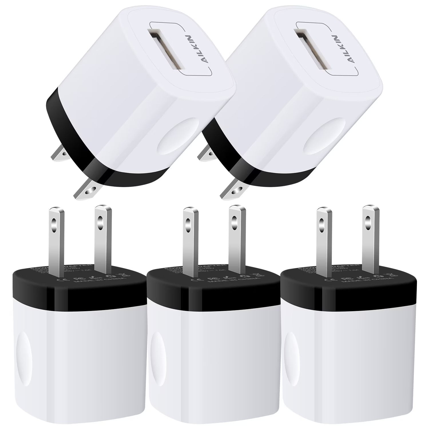 USB Wall Charger Block,USB Charger Adapter,AILKIN 5V/1A/5Pack Wall ...