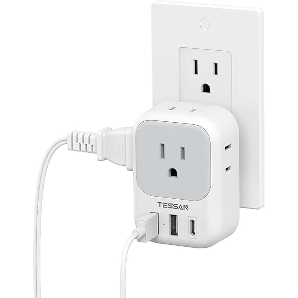 USB Wall Charger, Wall Plug Adapter Outlet Extender, TESSAN 3 Charger ...