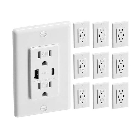 USB Wall Outlet 15A, 24W USB C & A Charger - 3 Prong Electrical Outlet ...