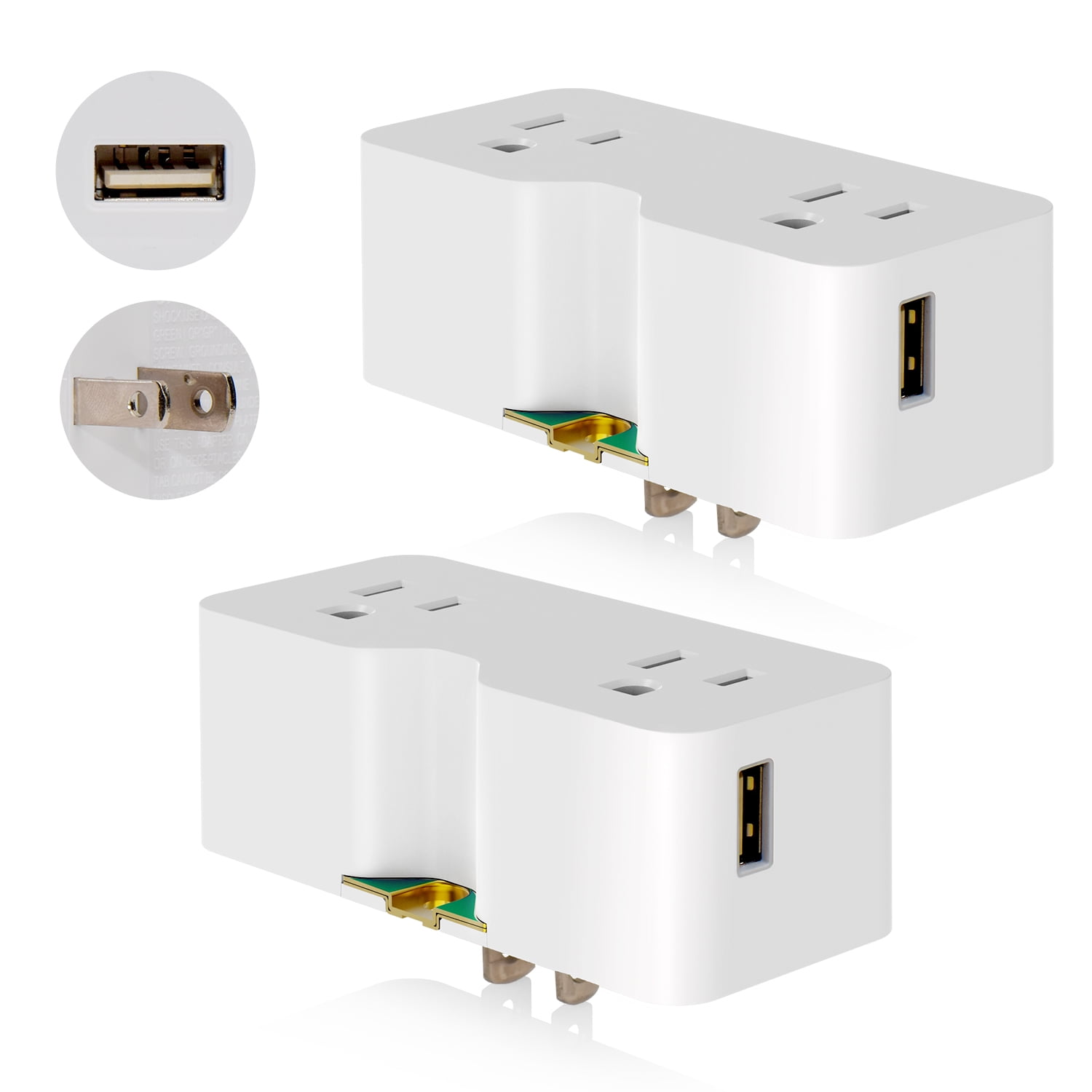 2-Pack ELEGRP Outlet Extender with 2 USB Ports, 3 Prong Grounding Plug ...