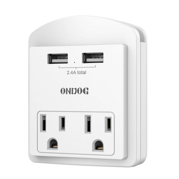 ONDOG USB Wall Outlet Adapter, 2 Outlets, 2 USB Ports, Surge Protector ...