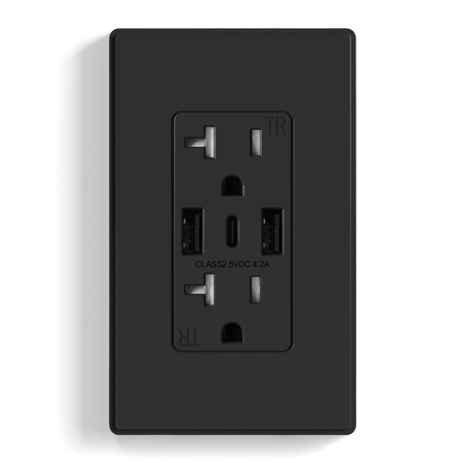 USB Wall Outlets - 3-Port USB-C Receptacles, Matte Black, 20 Amp ...