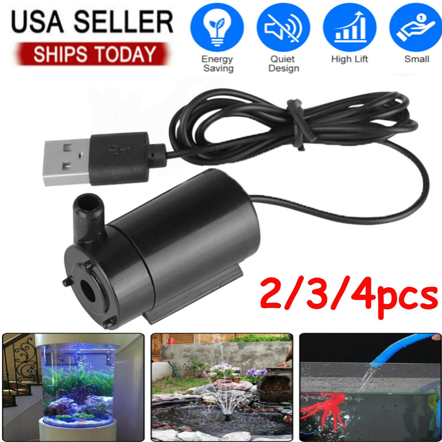 USB Water Mini Mute Submersible 5V 1M Cable Garden Fountain Tool Fish ...