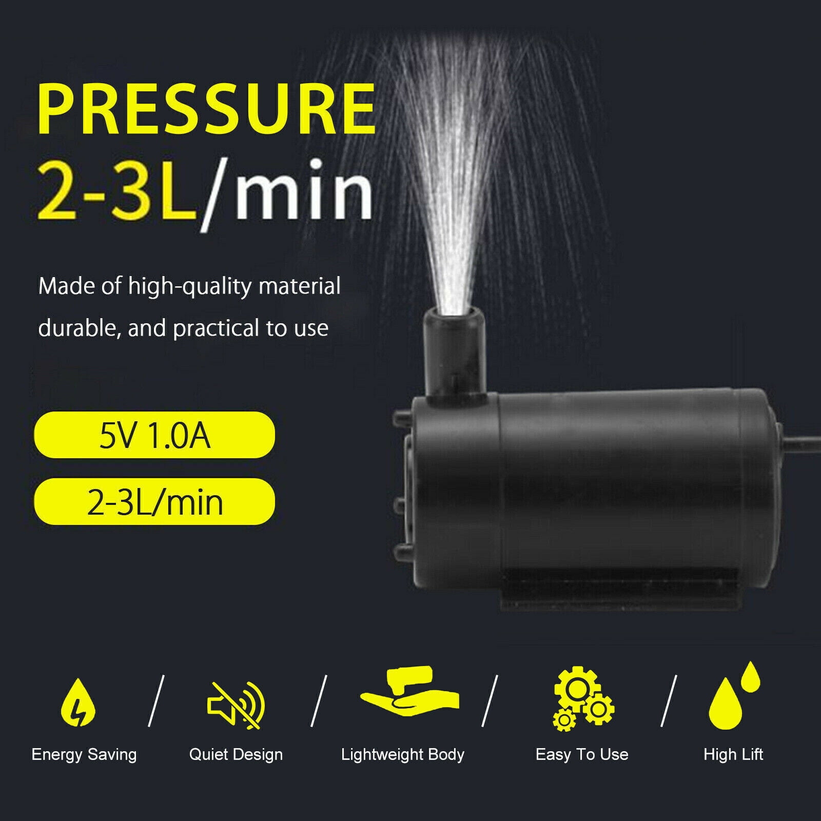 USB Water Pump Mini Mute Submersible 5V 1M Cable Garden Fountain Tool ...