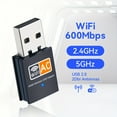 USB WiFi Adapter, 5G/2.4G Dual Band Wireless USB WiFi Adapter For PC, 600Mbps High Speed WiFi ...
