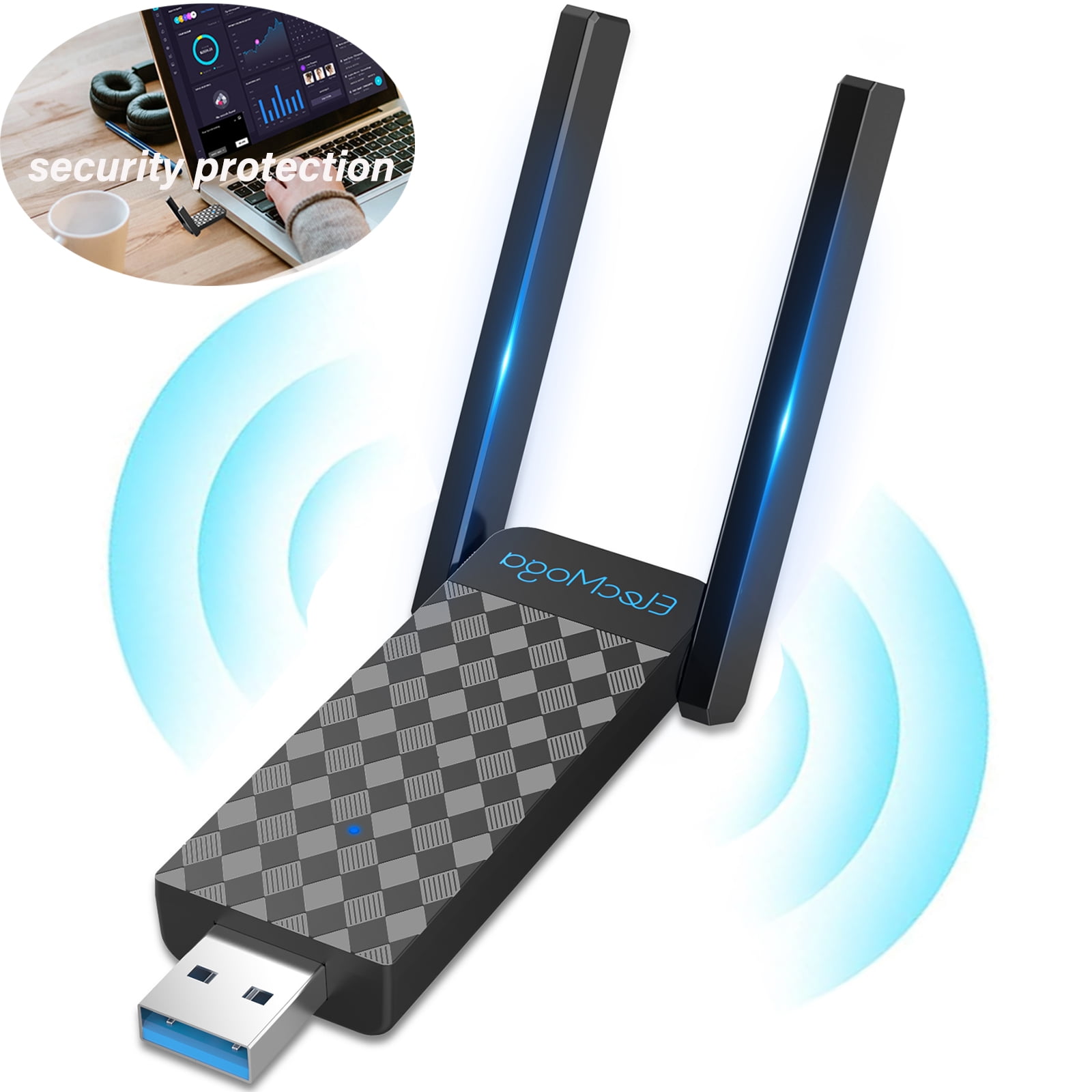 USB WiFi Adapter, ElecMoga 1300Mbps Wireless Network Adapter Dual Band ...